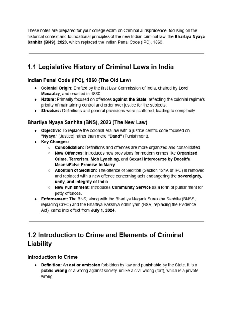 Bns Notes For Exam | PDF | Crimes | Crime & Violence