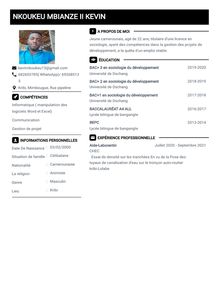 CV de Kevin Nkoukeu: Sociologie & Projets | PDF