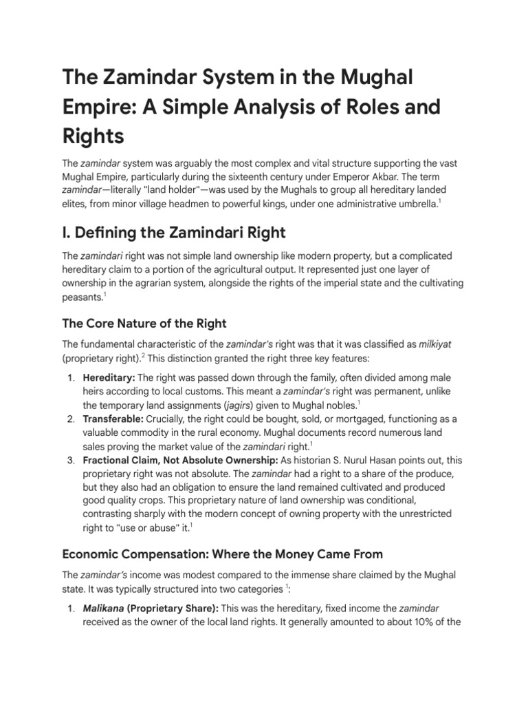 Understanding the Zamindar System in Mughal Empire | PDF | Economies