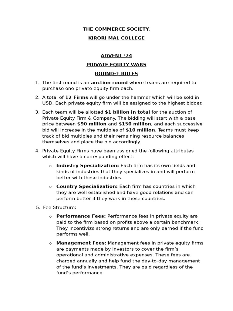 Private Equity Wars Auction Rules | PDF | Auction | Private Equity