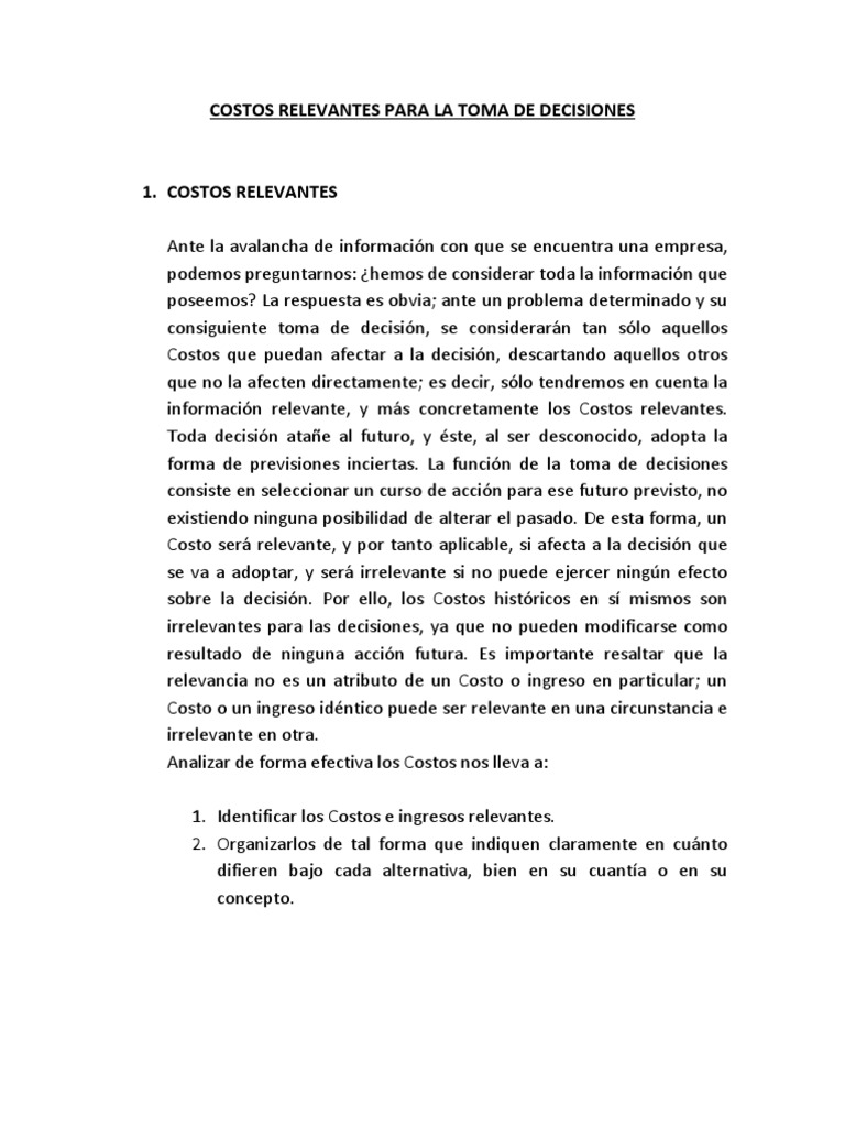 Costos Relevantes | PDF | Toma de decisiones | Presupuesto