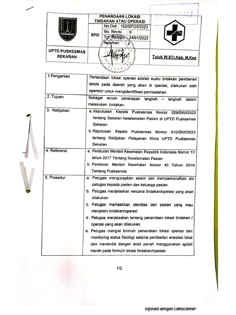 5.3.4.a-SOP Penandaan Sisi Operasi Tindakan Medis | PDF
