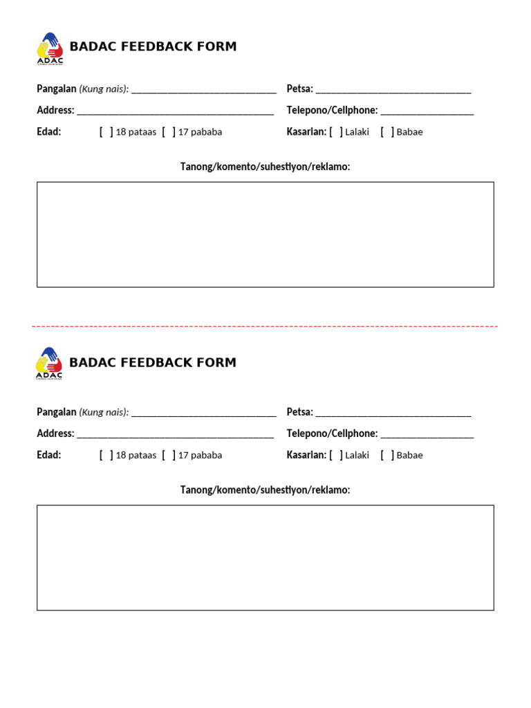 Badac Form - Feedback Form | PDF