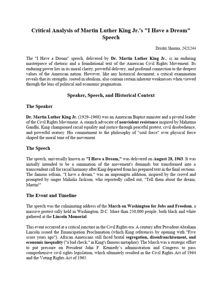 Critical Analysis of Martin Luther King Jr, Drishti, 2421244 | PDF