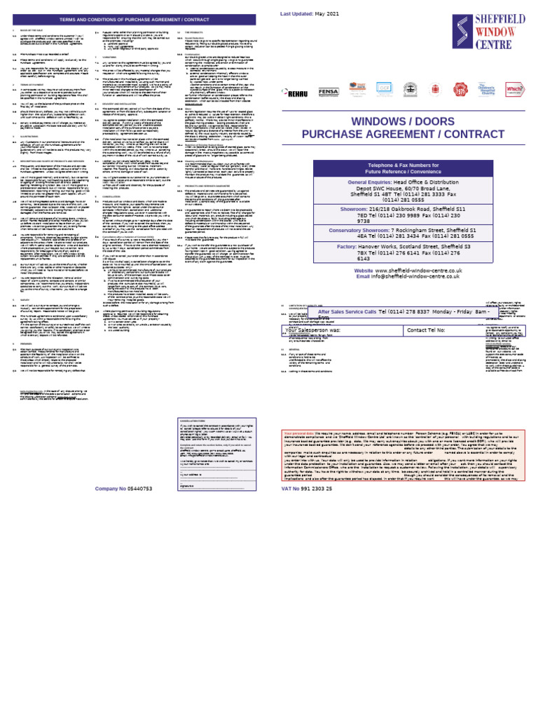 Sheffield Window Centre Terms Conditions | PDF