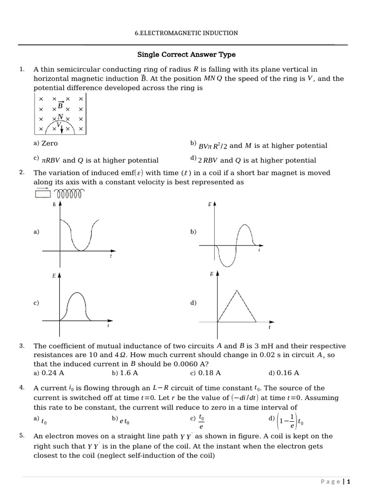 Electromagnetic Induction Quiz Questions | PDF | Inductance | Inductor