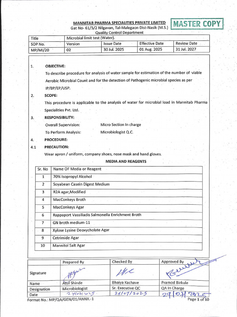 Scan Sop MLT (Water) | PDF
