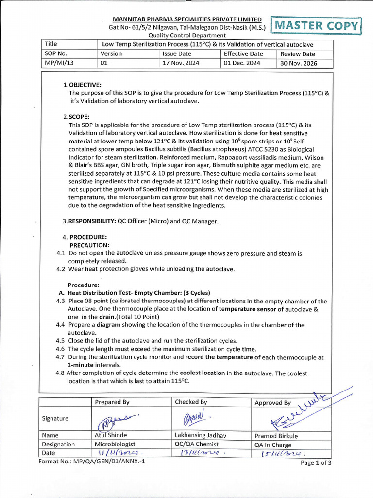 Scan SOP 115 Autoclave Validation | PDF