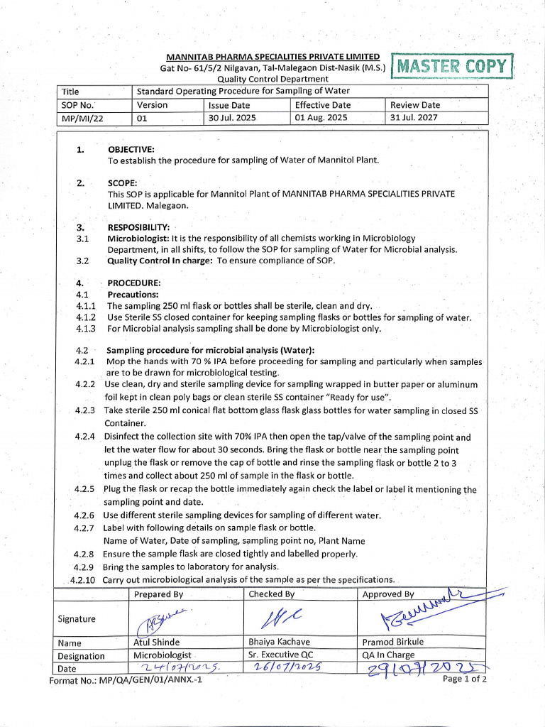 Scan SOP Sampling of Water | PDF