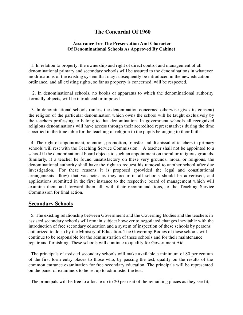 The Concordat of 1960 | PDF | Secondary School | State School