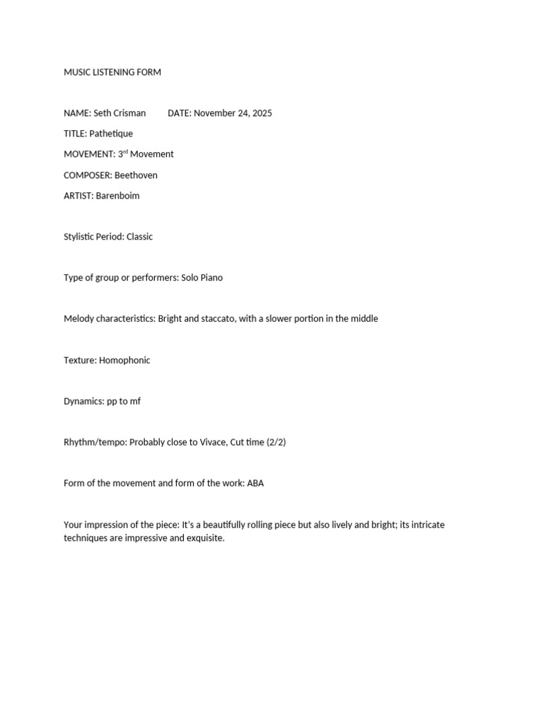 Classic Listening Form | PDF