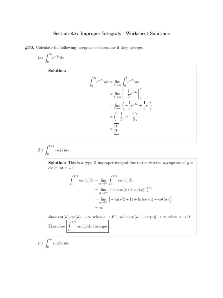 Calculus II - Improper Integral - Problems & Solutions - 5 | PDF ...