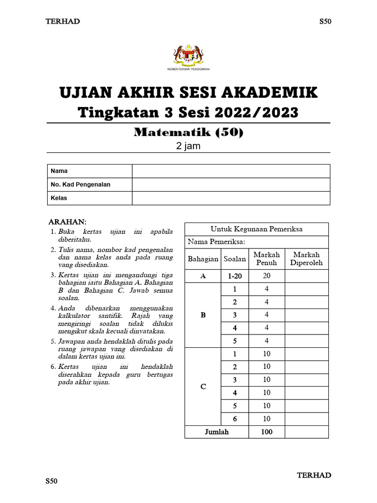 Kompilasi Kertas Uasa Math f3 | PDF