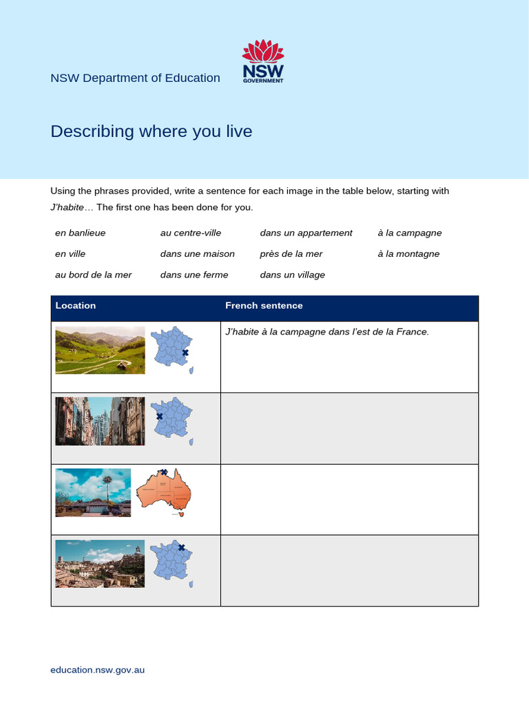 Modern Languages s4 French Describing Where You Live | PDF | Creative ...