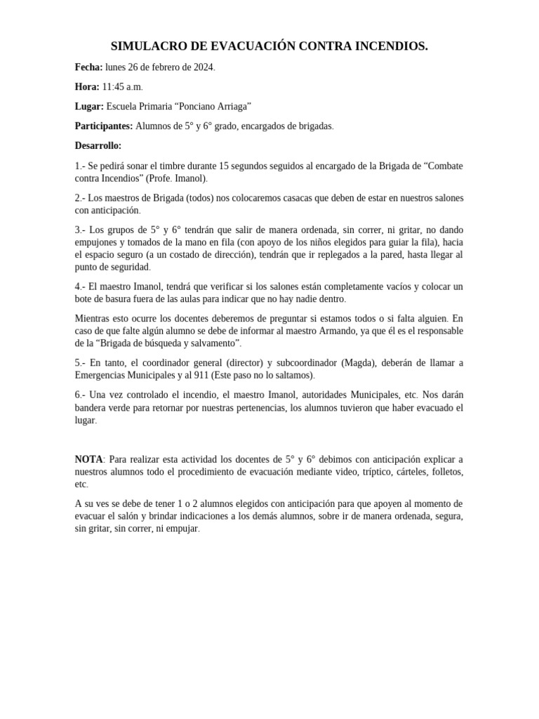 Simulacro de Evacuación Escolar 2024 | PDF