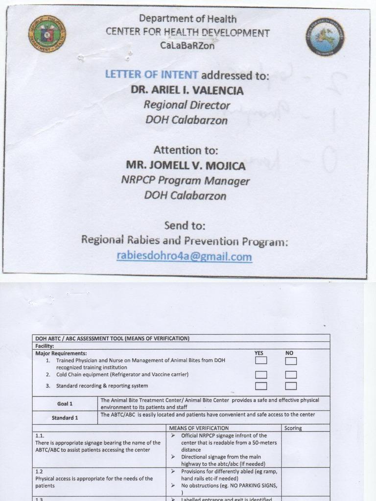 DOH Animal Bite Center - Assessment Tool | PDF