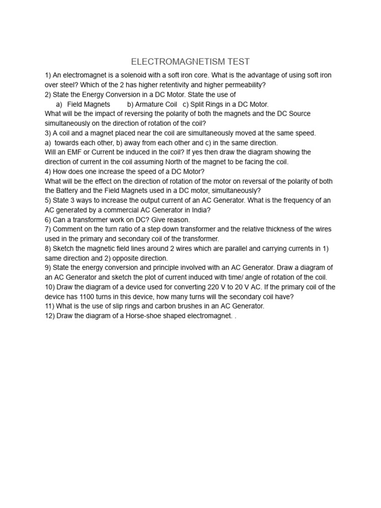 Electromagnetism Test | PDF