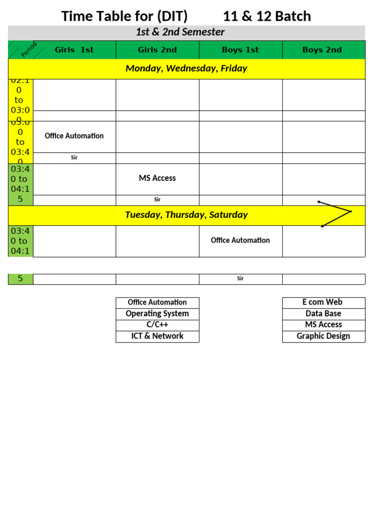 Time Table (11 & 12 Batch 2025) | PDF