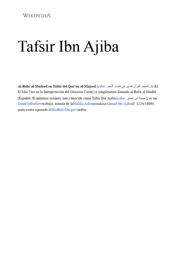 Tafsir Ibn Ajiba - Wikipedia | PDF | El sufismo | Corán