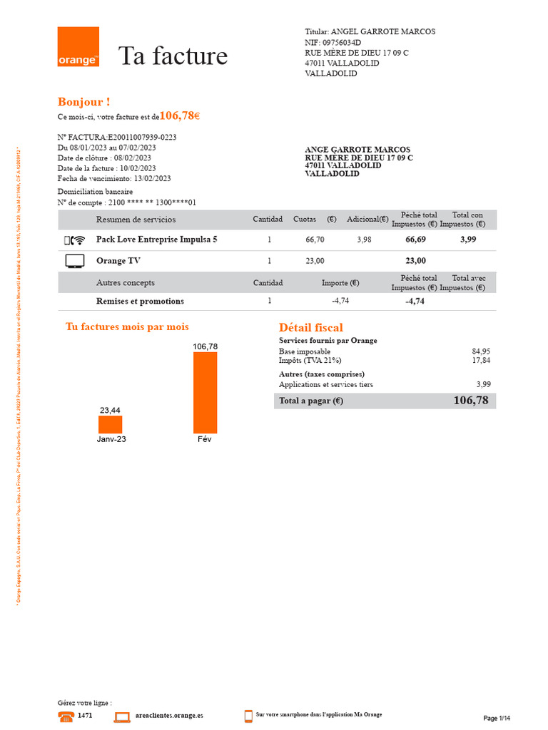 Facture Orange - Janv-Fév 2023 | PDF | Itinérance (téléphonie ...