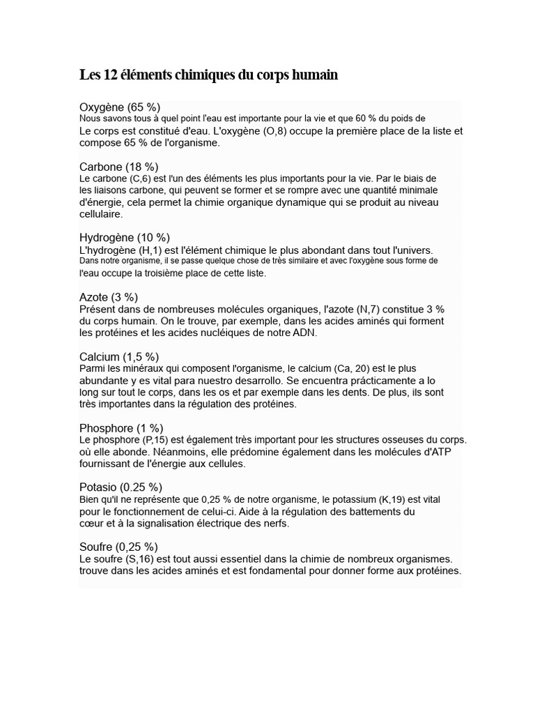12 éléments chimiques du corps humain | PDF | Magnésium | Composés ...