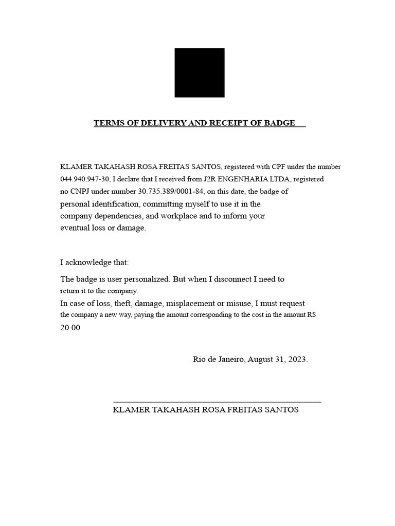 Term of Delivery and Receipt of Badge | PDF