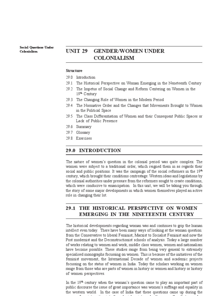 Unit 29 Gender/Women Under Colonialism: Structure | PDF | Feminism ...
