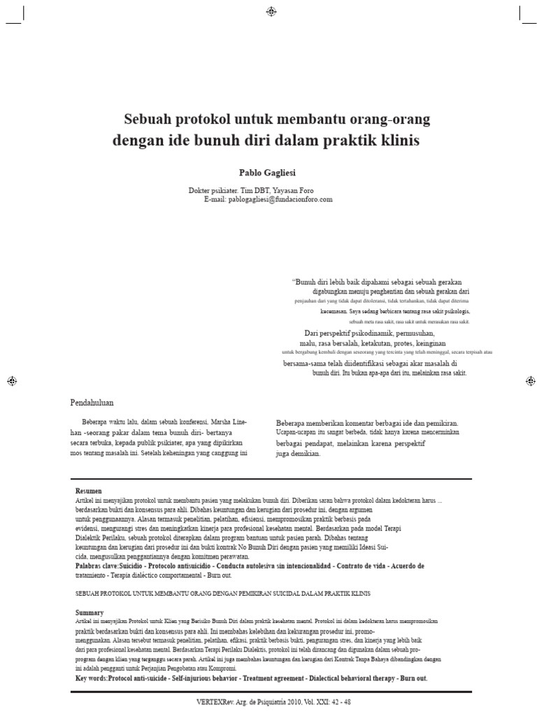 Protokol Anti-Suicidal untuk Praktik Klinis | PDF