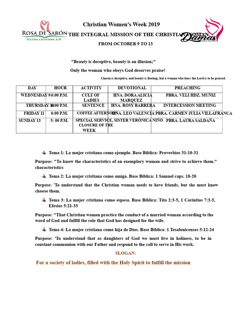Christian Women's Week 2019 Events | PDF