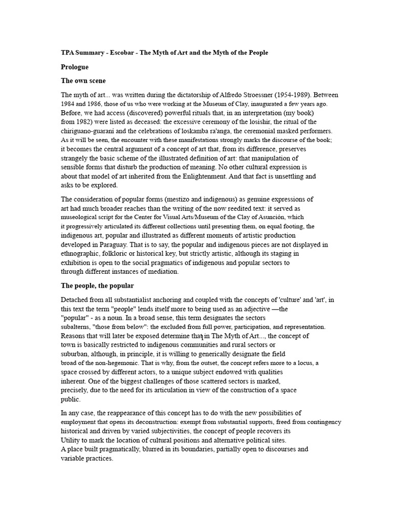 31 - Summary TPA - Escobar - The Myth of Art and The Myth of The People ...