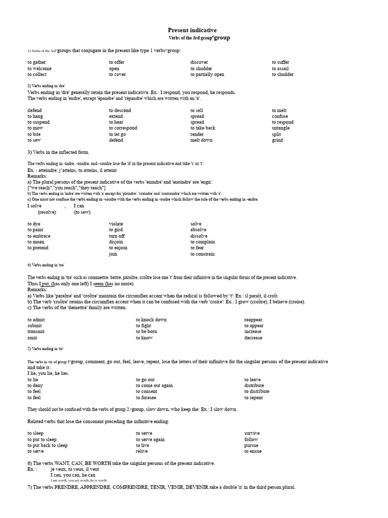 Present Indicative Conjugation Guide | PDF | Grammatical Conjugation ...