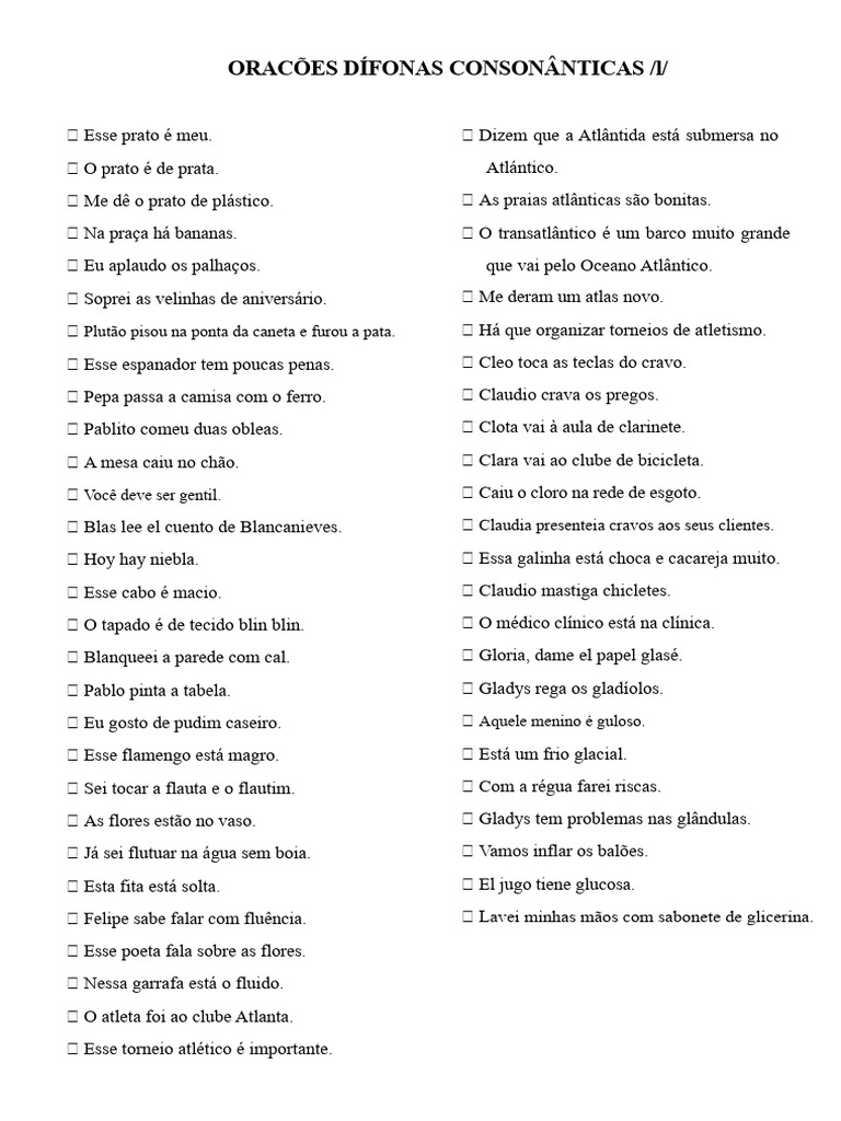 Frases Diftongos Consonantais Com L | PDF