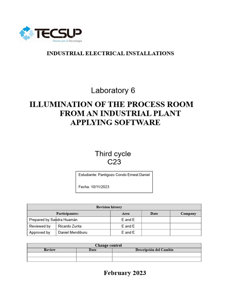Lab 6 - Lighting of The Process Room of An Industrial Plant Using ...