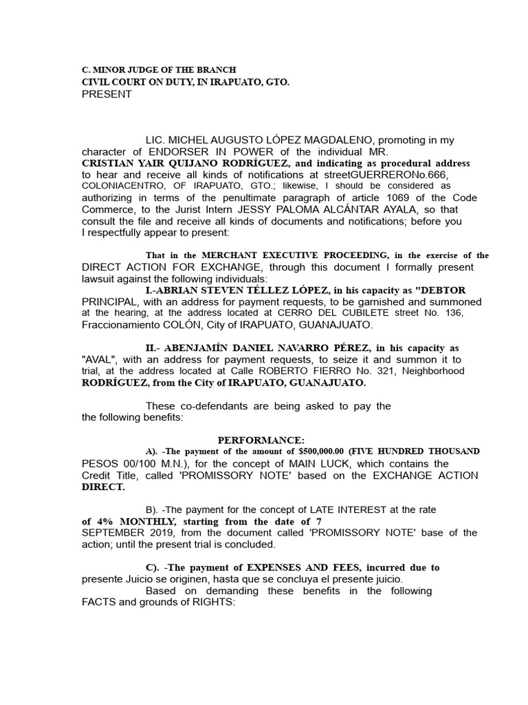 Format For Executive Mercantile Claim. | PDF | Lawsuit | Promissory Note