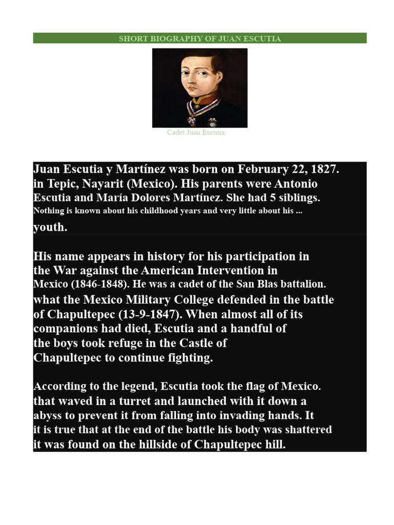 Short Biography of Juan Escutia | PDF
