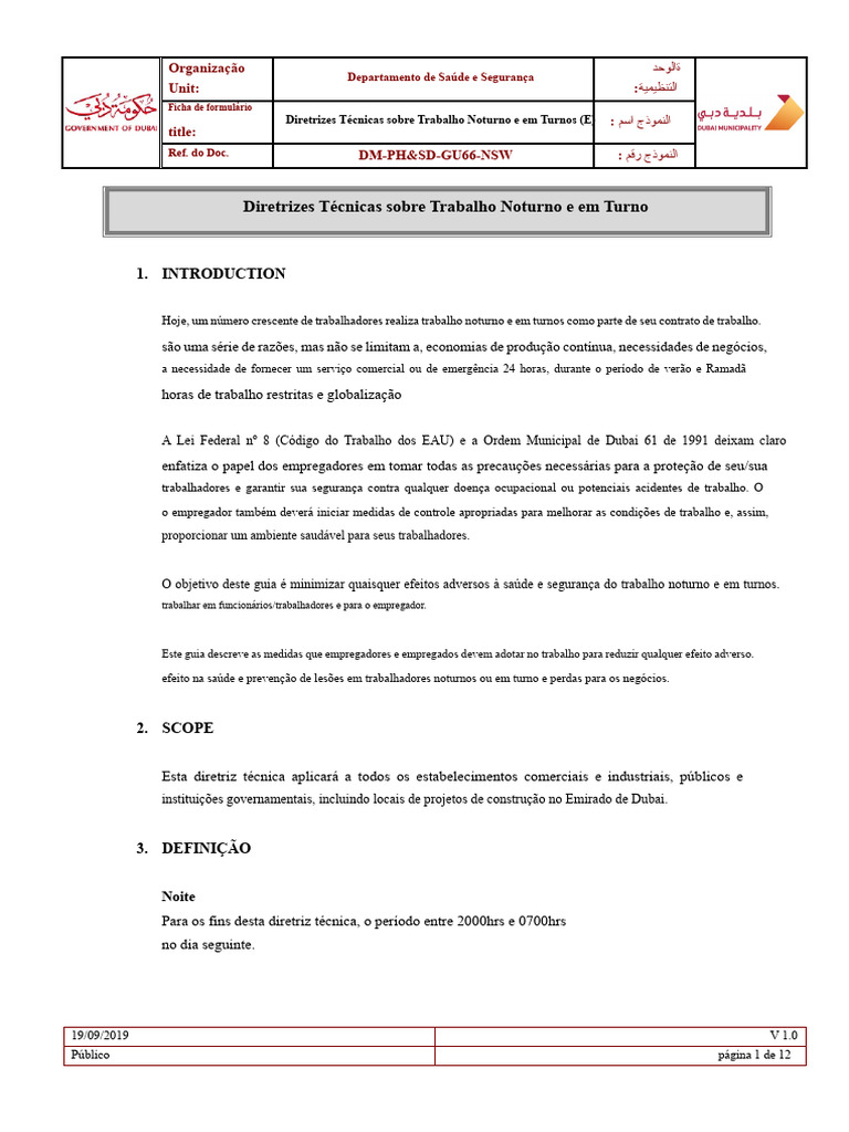 Diretrizes para Trabalho Noturno e em Turno | PDF | Dormir | Transtorno ...