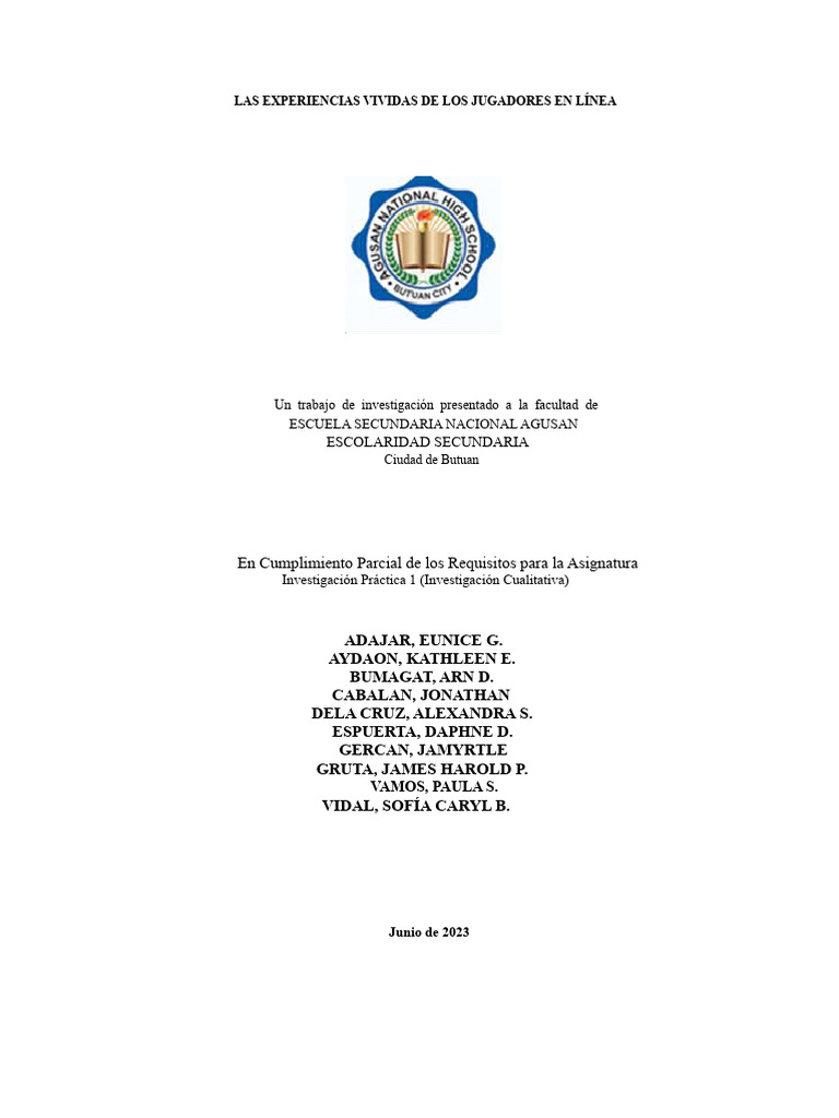Investigar Las Experiencias Vividas de Los Jugadores en Línea 1 | PDF ...