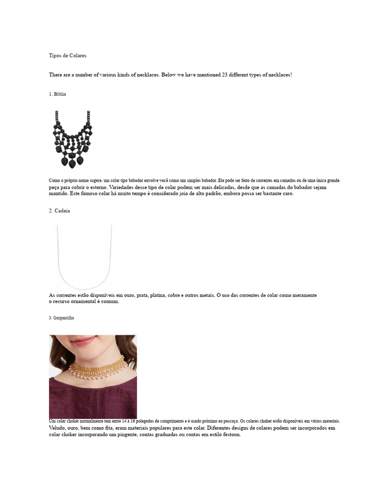 Os Diferentes Tipos de Colares | PDF | Crochê | Roupas