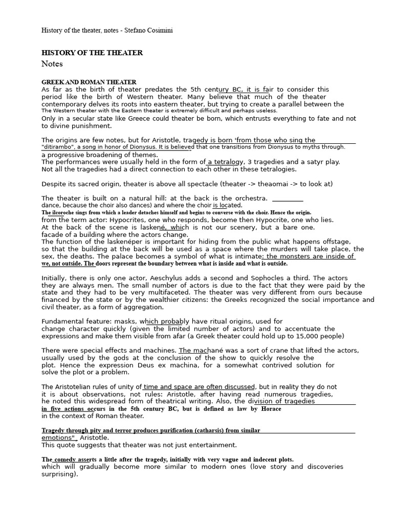 Greek and Roman Theater History Notes | PDF | Theatre | Tragedy