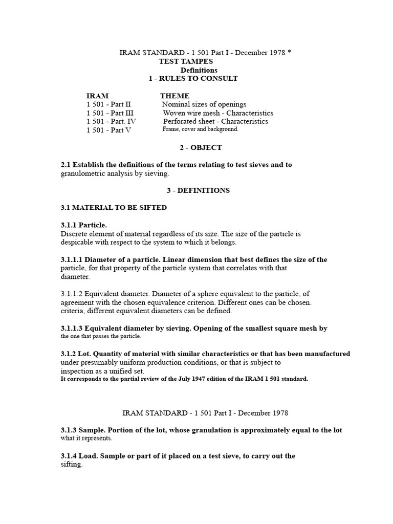 IRAM standards for sieves | PDF | Engineering Tolerance | Weaving