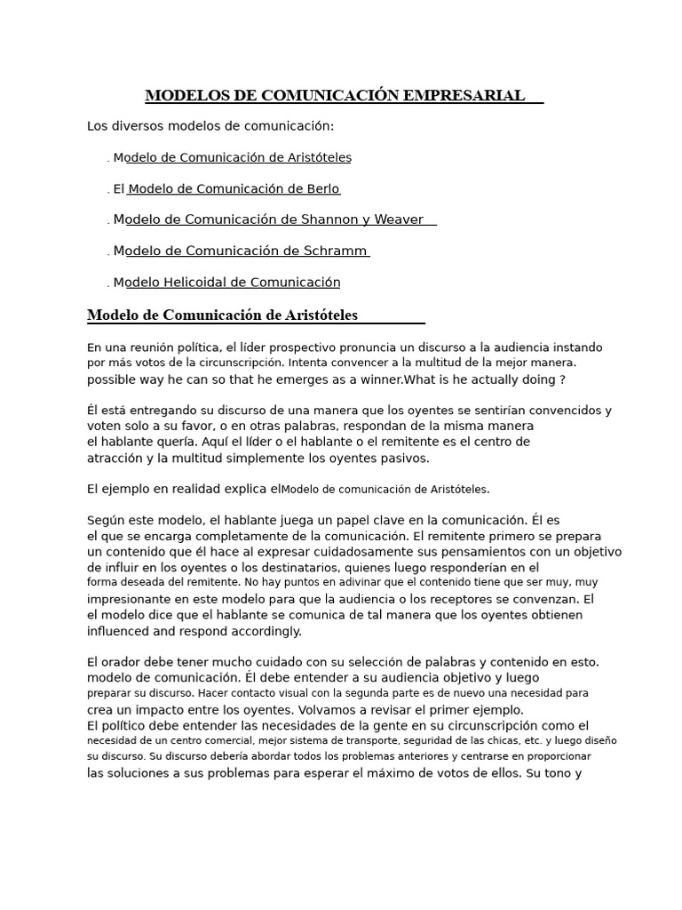 Modelos de Comunicación Empresarial | PDF | Comunicación | Hablar en ...