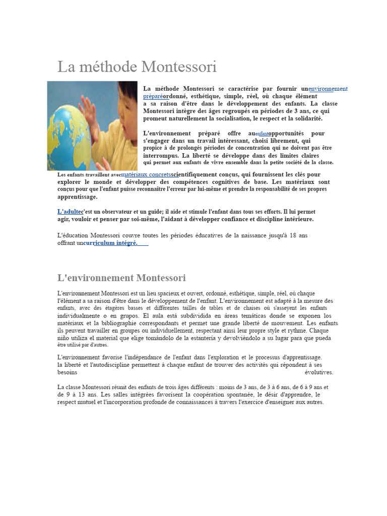 Introduction à la méthode Montessori | PDF | Pédagogie Montessori ...