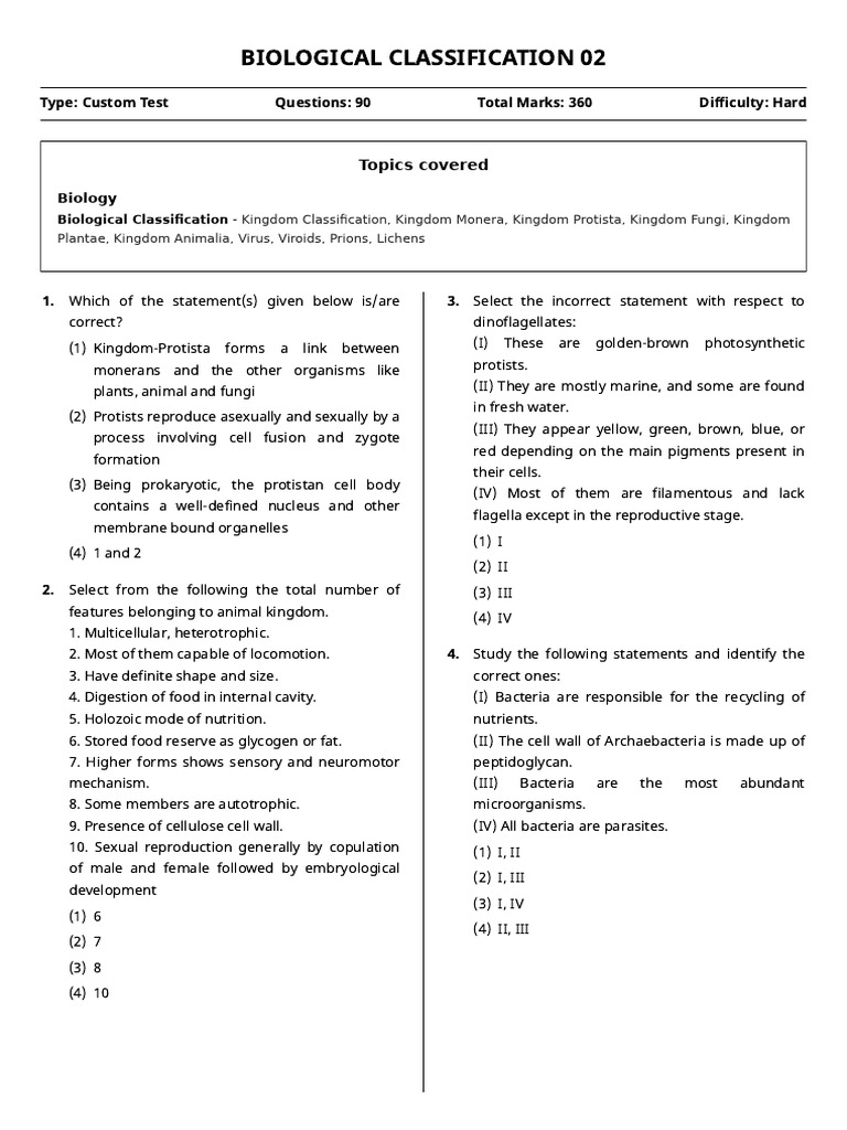 Biological Classification 02 | PDF | Protozoa | Bacteria