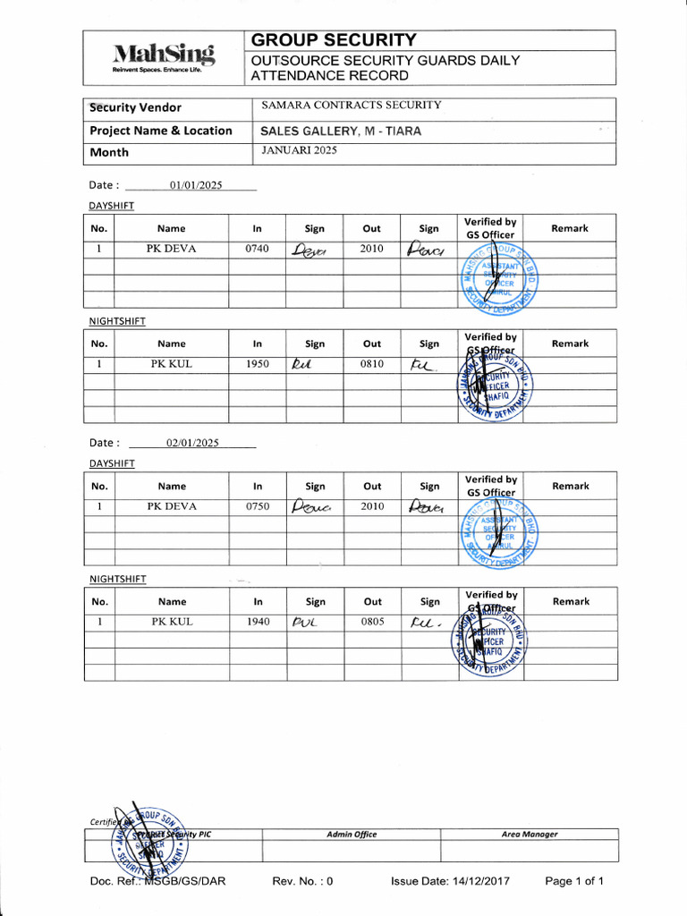 Timesheet Me Mtiara Jan25 | PDF
