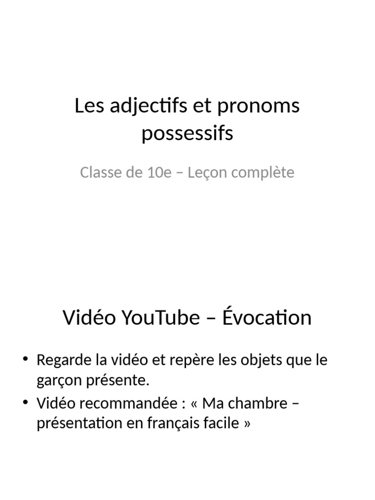 Adjectifs et pronoms possessifs en 10e | PDF