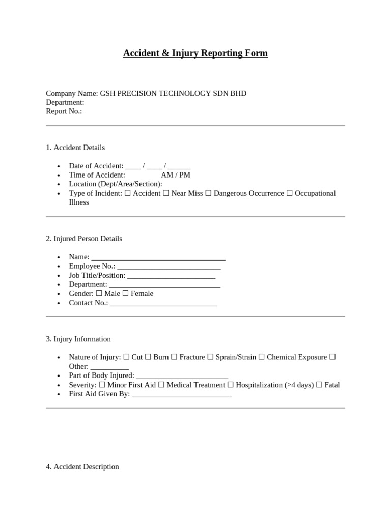 Accident & Injury Reporting Form | PDF | First Aid | Occupational ...
