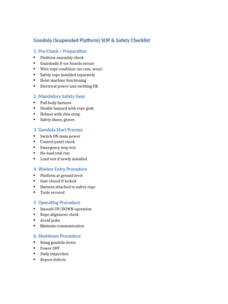 Gondola Safety SOP & Checklist Guide | PDF