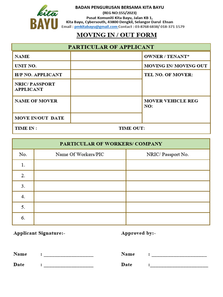 Moving in Out Form | PDF
