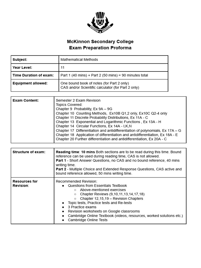 Year 11 Math Exam Prep Guide | PDF