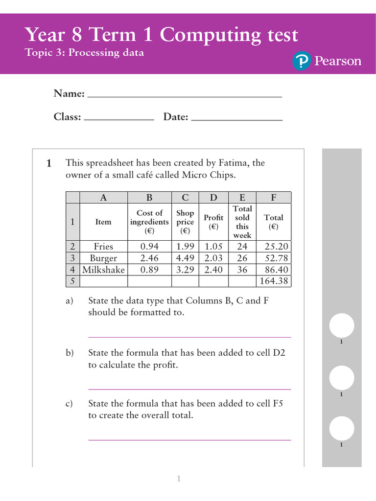 ILS Computing Y8_Topic Test_Processing Data_set 2 | PDF | Computing
